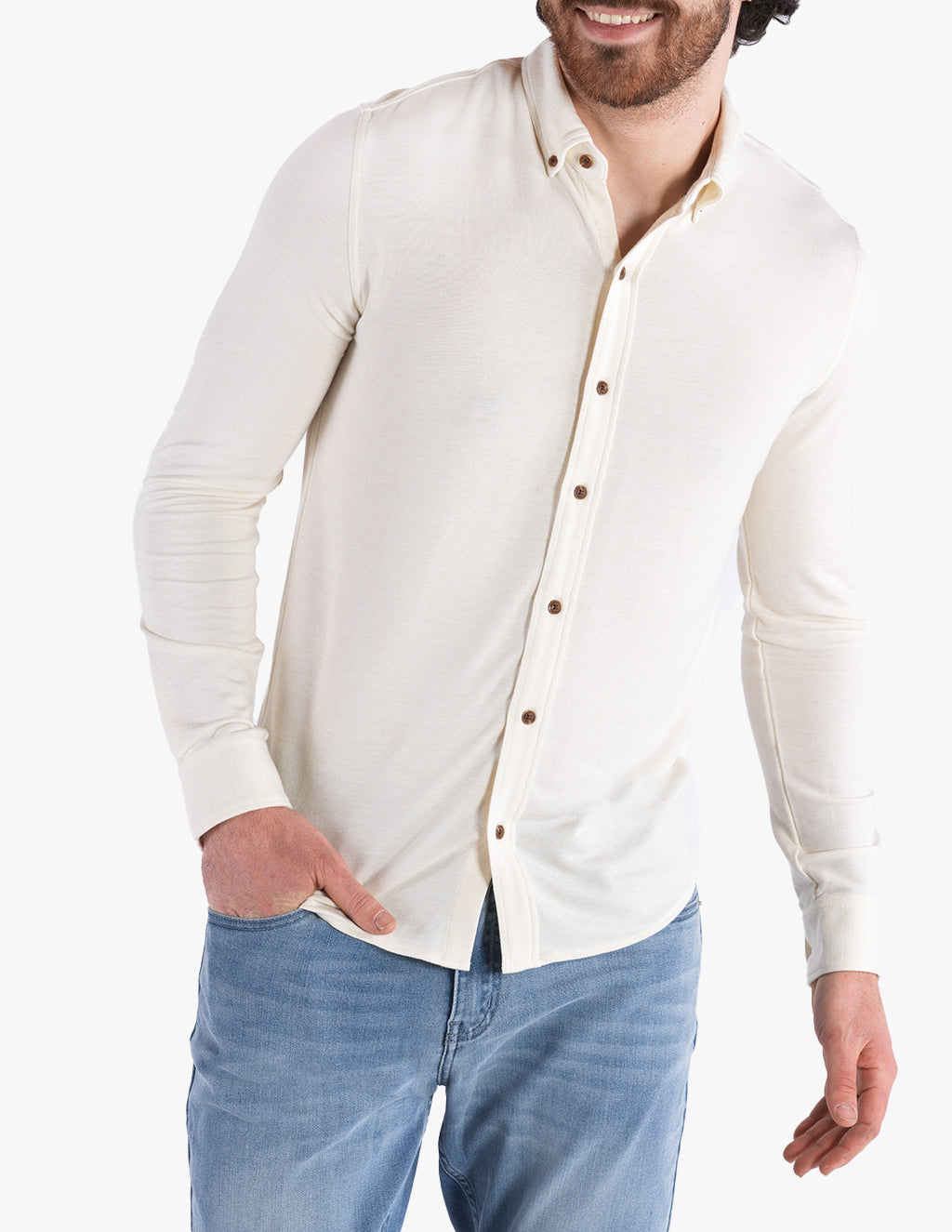Oatmeal Cream Cashmere Button Down Shirt | Mugsy
